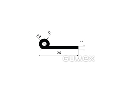 Gummiprofil, 26x7/2mm, "P" Form mit Loch, 70°ShA, EPDM, ISO 3302-1 E2 ...
