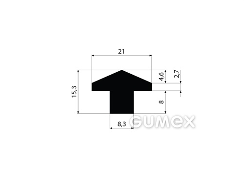 "T" Gummiprofil, 15,3x21/8,3mm, 70°ShA, EPDM, ISO 3302-1 E2, -40°C/+100 ...